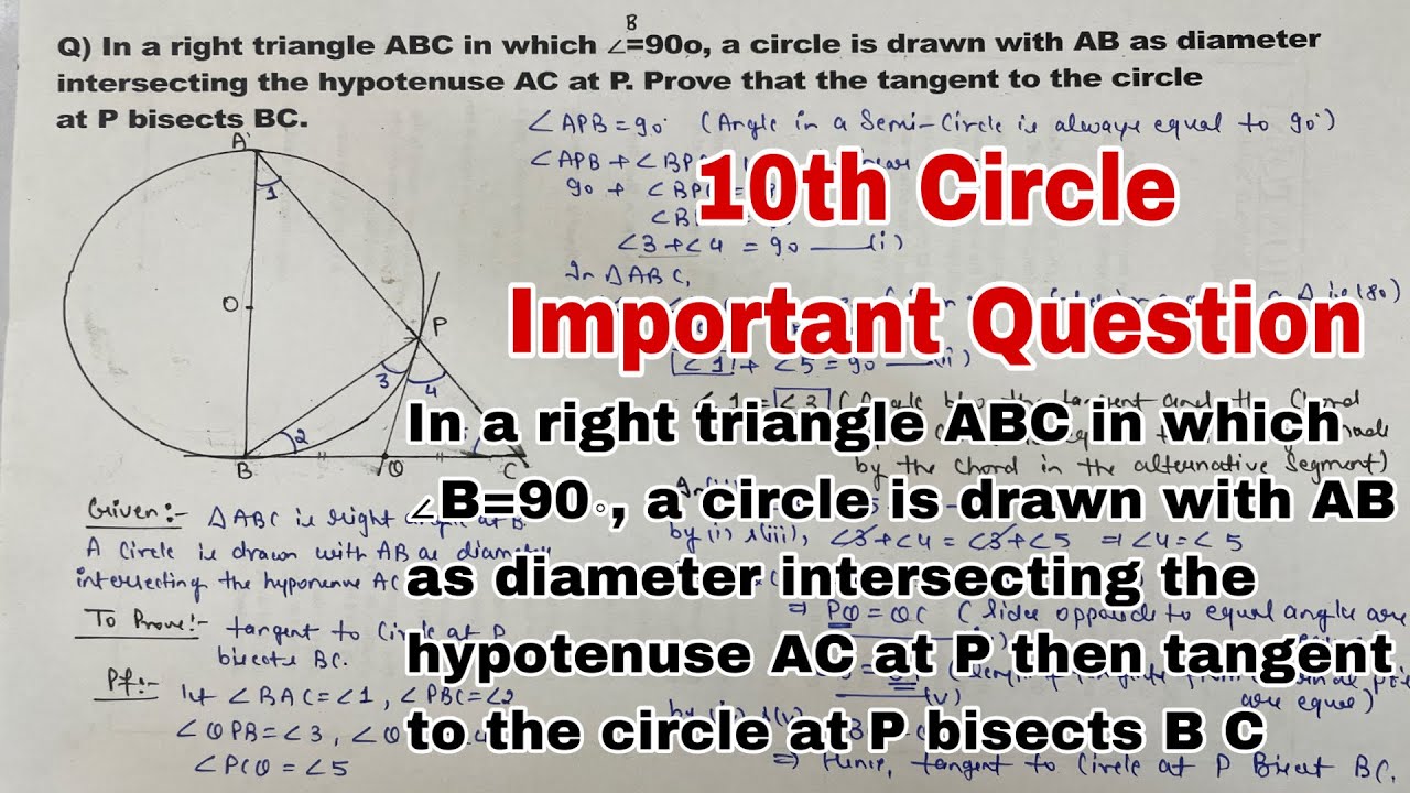 In a right triangle ABC in which ∠B=90∘, a circle is drawn with AB as ...