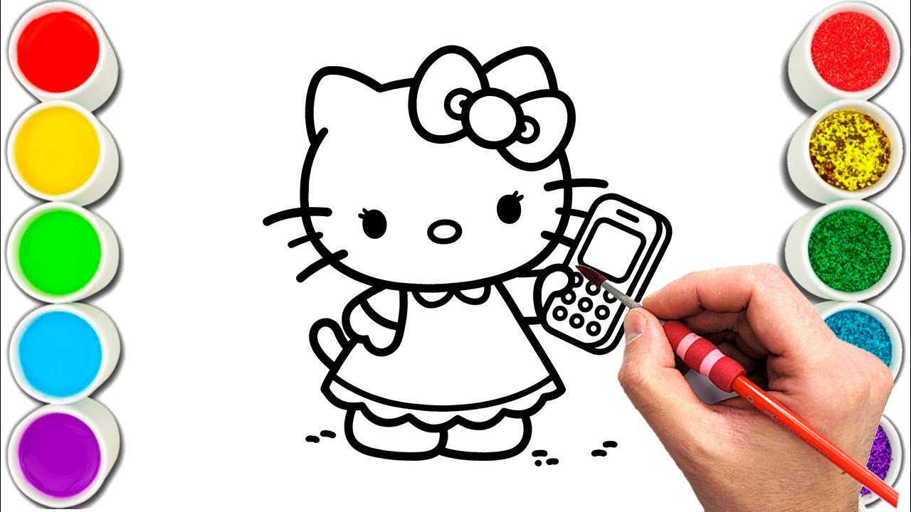 Hello Kitty and mobile phone Drawing, Painting & Coloring For Kids and ...
