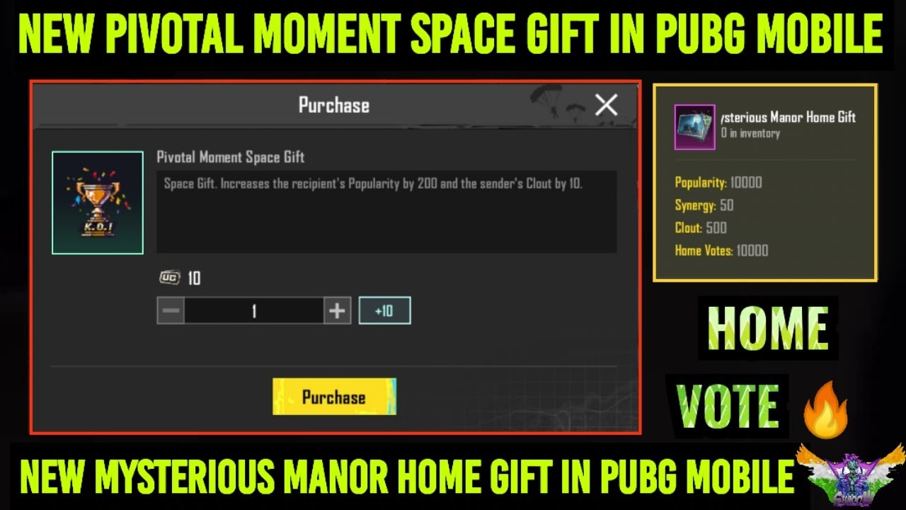 NEW PIVOTAL MOMENT SPACE GIFT IN PUBG MOBILE || NEW MYSTERIOUS MANOR HOME GIFT IN PUBG MOBILE ...