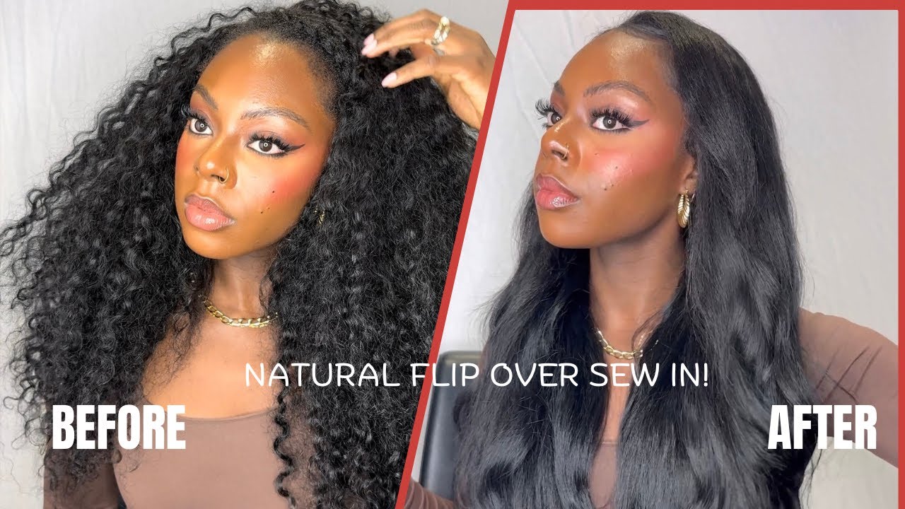 THE MOST NATURAL LOOKING CURLY/STRAIGHT FLIP OVER SEW IN - YouTube