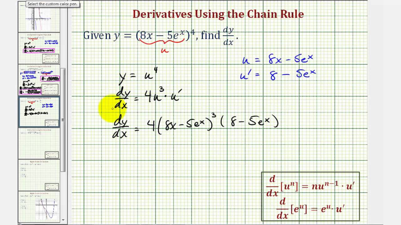 Ex Derivatives Using The Chain Rule Involving An Exponential Function