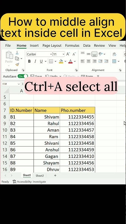How to Middle align Text inside cell in Excel 🤯|Excel trick and tips #shorts #excel #skills # ...