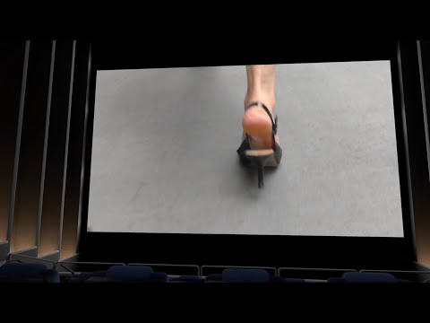 Candid Feet In Black Slingbacks Walking In The City 