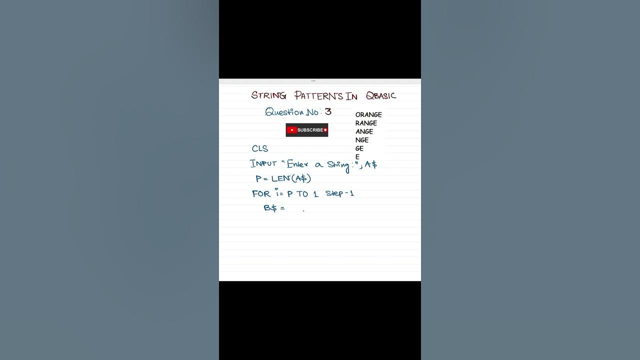String Pattern In Qbasicpart 3youtubeshorts Shots Qbasic Sort Pattern String Program