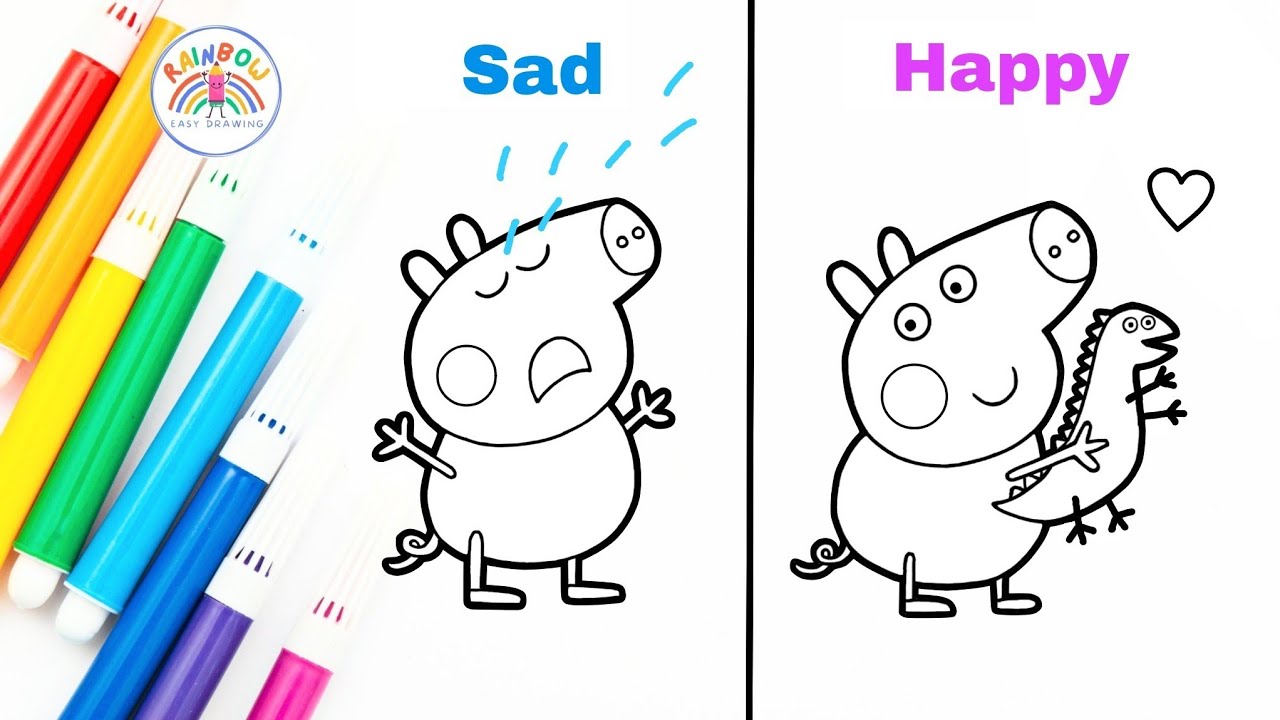 How to Draw Peppa Pig George | Draw George Pig Sad VS. Happy 🌈🐽 - YouTube