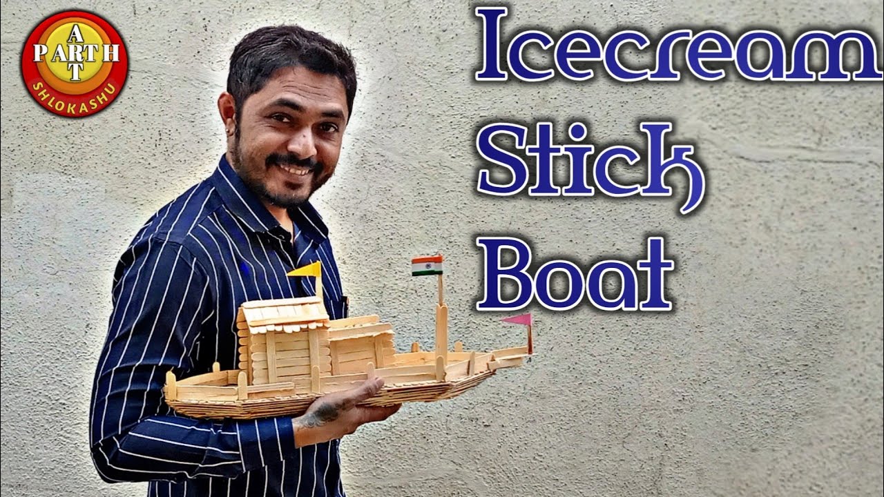 How to make house boat with icecream stick | Icecream stick craft ideas ...