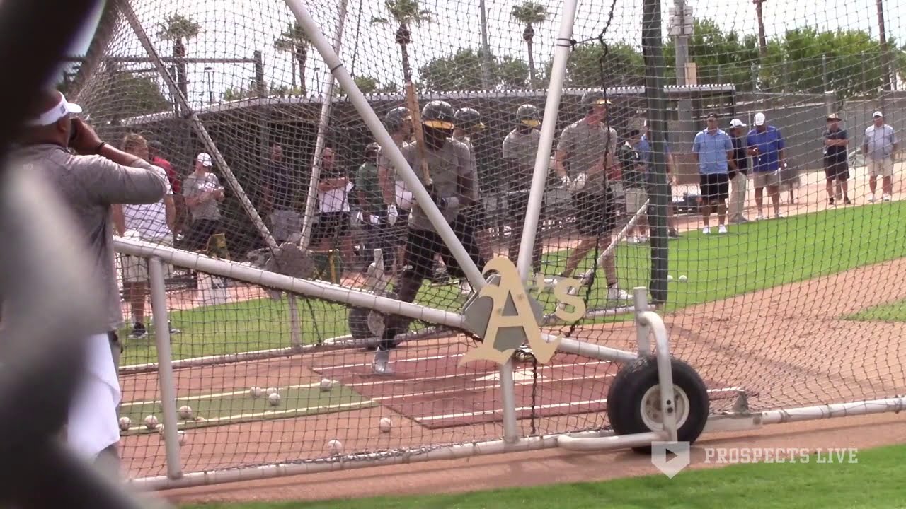 Robert Puason Batting Practice - SS, Athletics (2019 Instructs) - YouTube