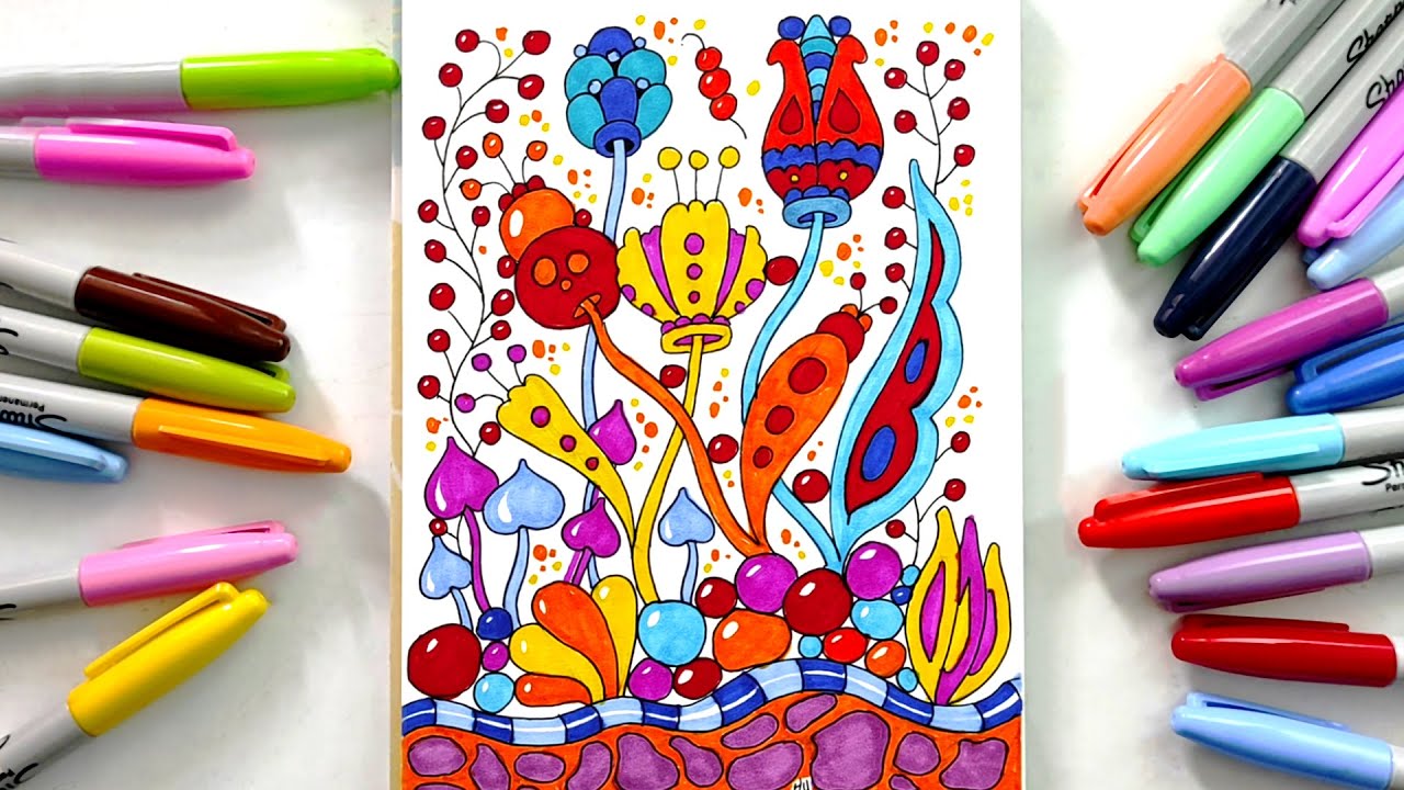 Sevimli resim çizimleri , zentangle art , doodle çizimi , keçeli kalem ...