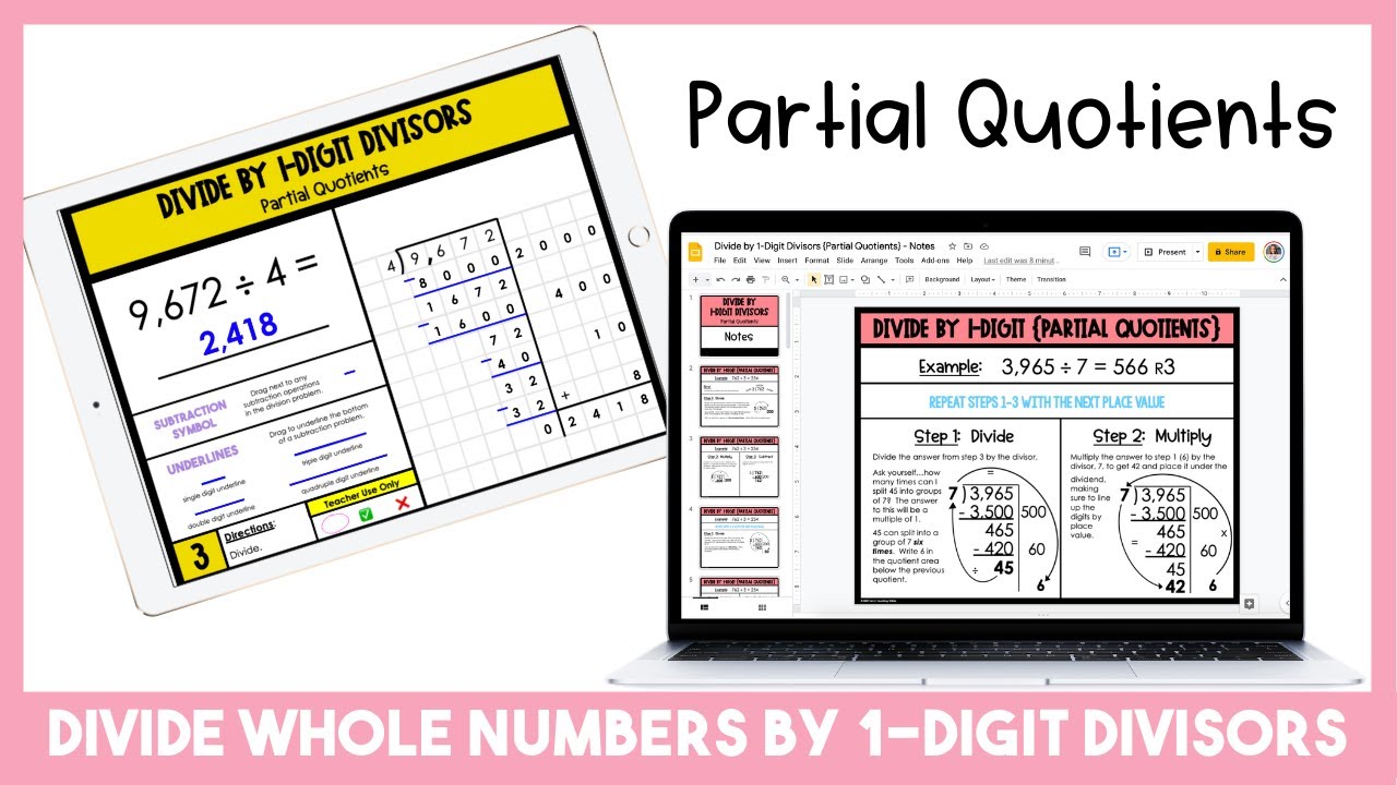 Divide Whole Numbers by 1-Digit Divisors {Partial Quotients} Tutorial ...