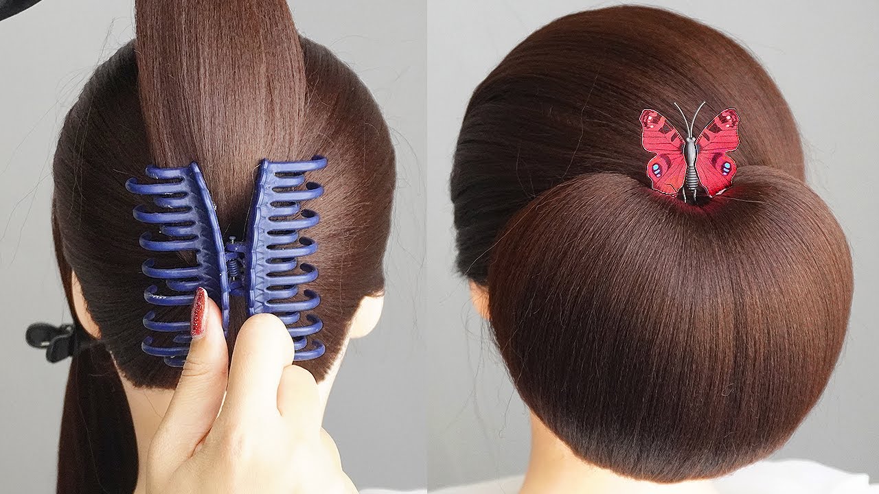 Easy Hair Bun With Claw Clip | Sleek Bun Hairstyle For Wedding Guest ...