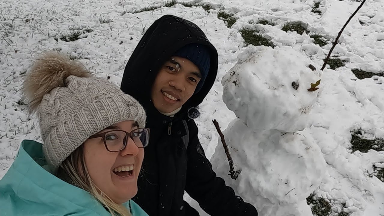 Ariels first snowman / Swiss Filipino AMWF couple enjoys the snow - YouTube