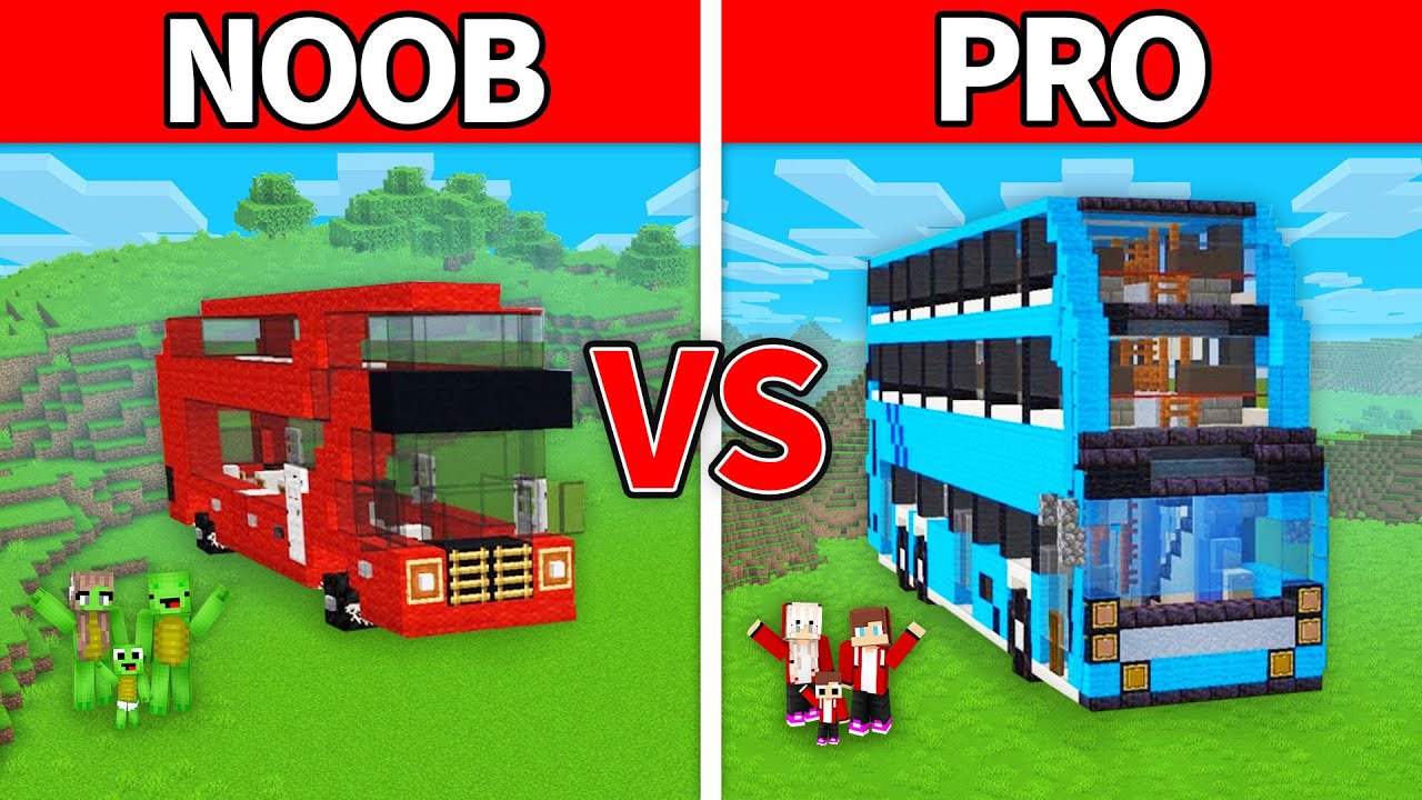 Mikey Family and JJ Family - NOOB vs PRO : Bus House Build Challenge in Minecraft (Maizen) - YouTube