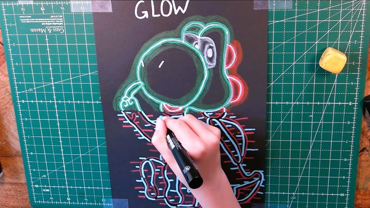 How to Draw Yoshi with Posca Markers - Experimenting with Glow and ...