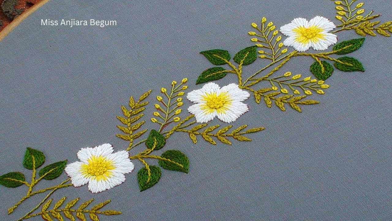 "Hand Embroidery for Beginners: White Flower Design for Cushion Case ...