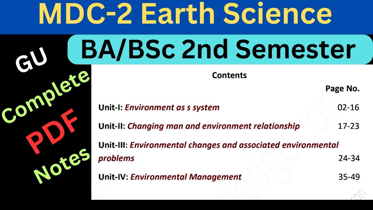 MDC-2 (Earth Science) For BA/BSc/ Semester 2 | MDC-2: Understanding the ...
