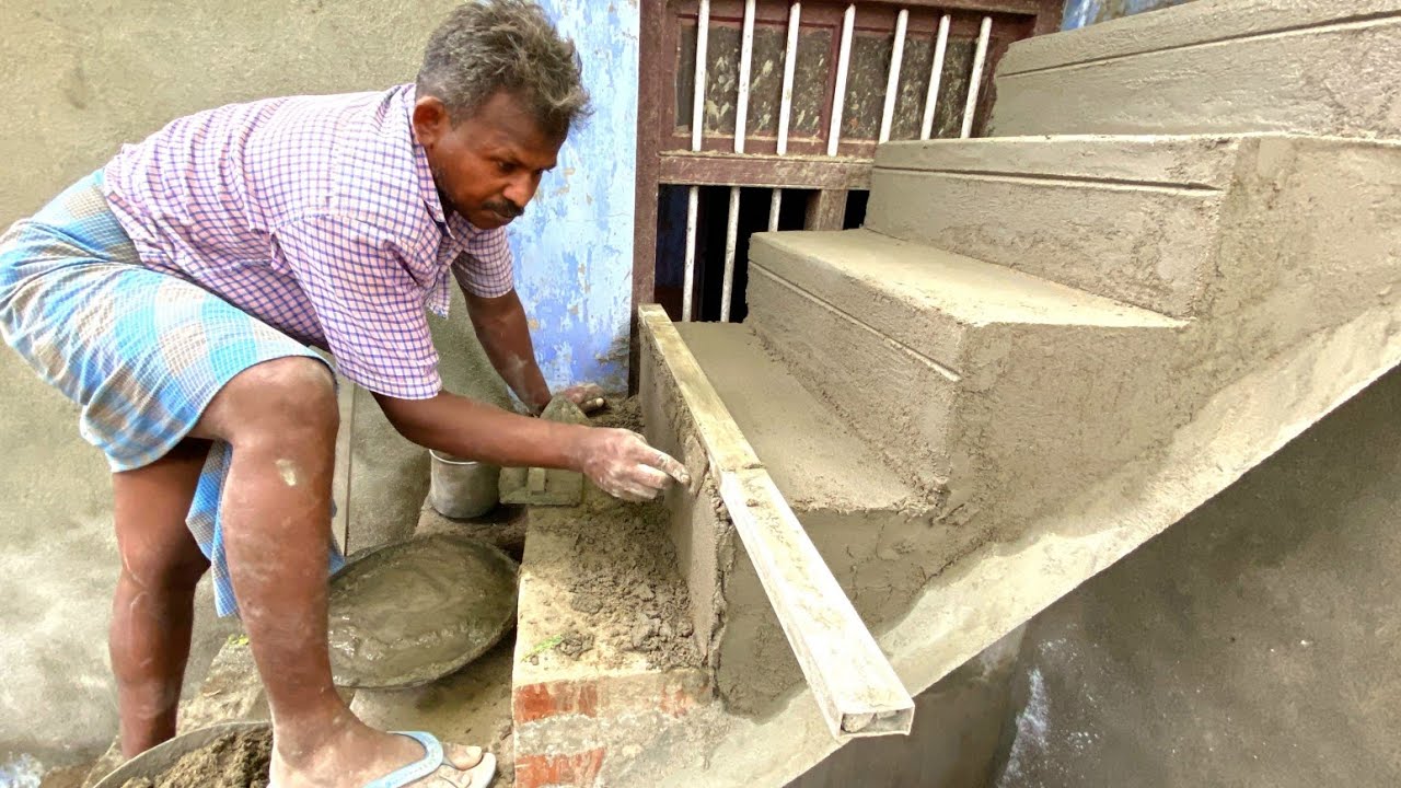 Stairs Plastering Techniques_Terrace Outside Brick Stairs Plastering with Cement|Stairs ...
