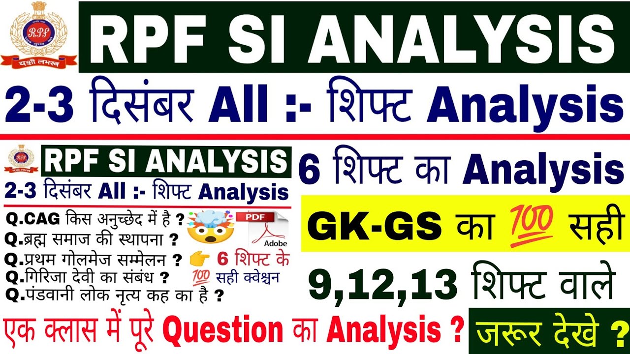RPF SI EXAM ANALYSIS 2024 | 2 & 3 December All Shift Analysis | RPF SI ...