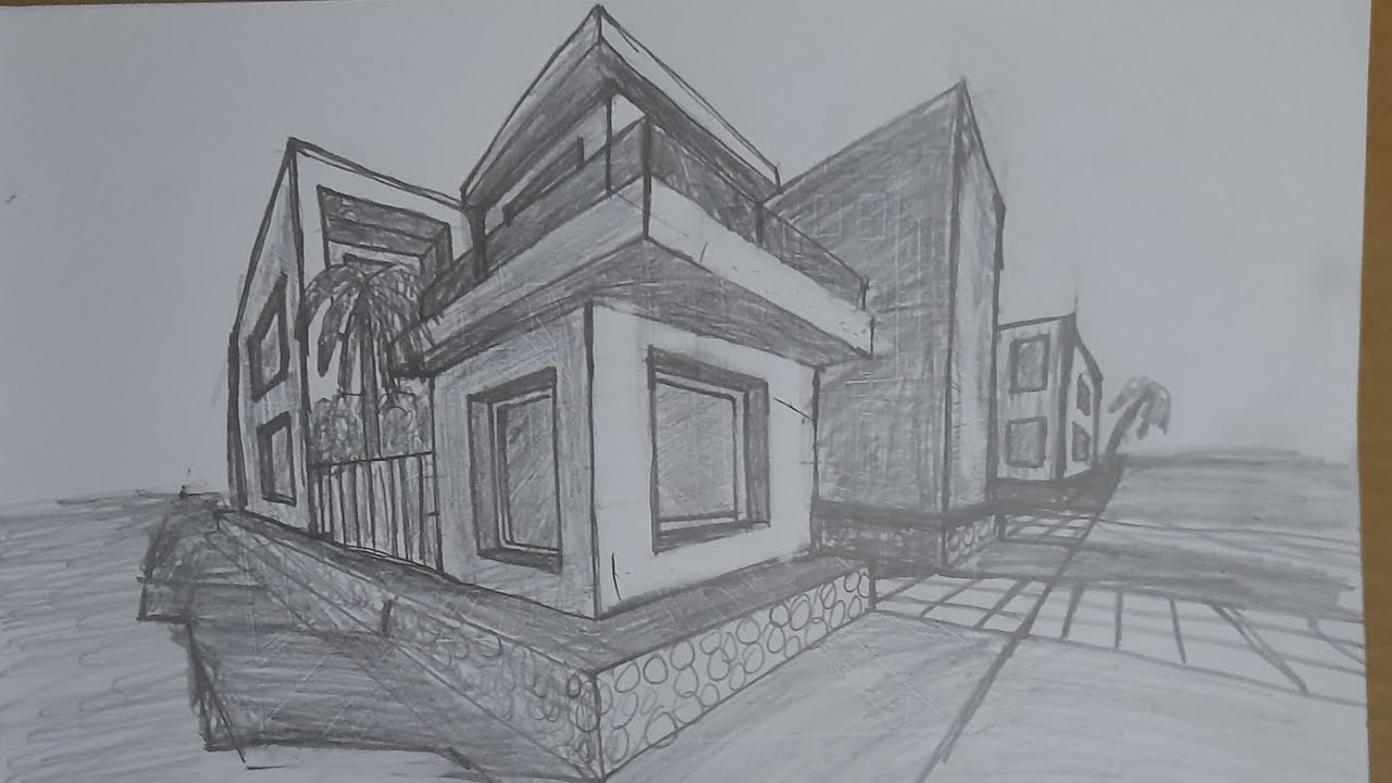 Comment dessiner un bâtiment en perspective de 2 points de fuite - YouTube