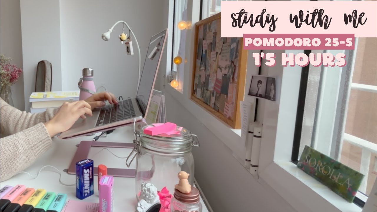STUDY WITH ME | ASMR studying, pomodoro 25-5 timer, 1'5 hours, background noise, no music - YouTube
