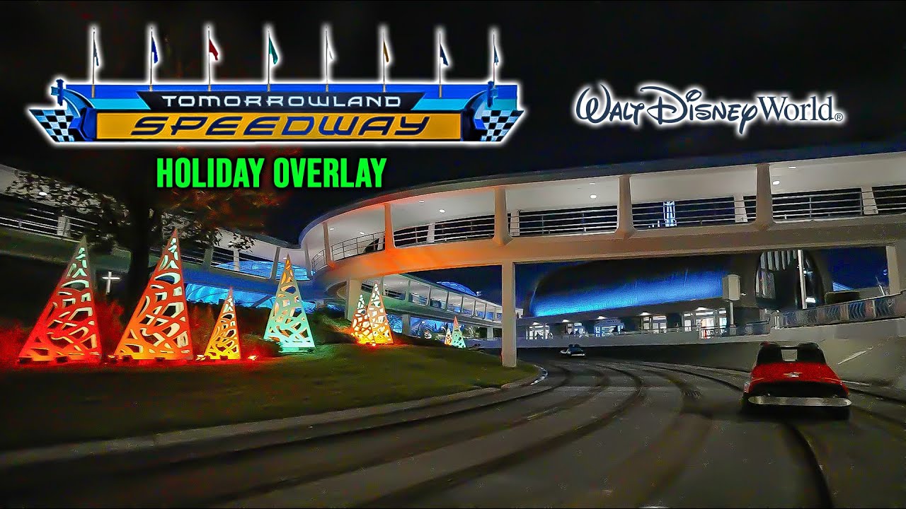 Tomorrowland Speedway with Holiday Overlay On Ride 4K POV Walt Disney ...