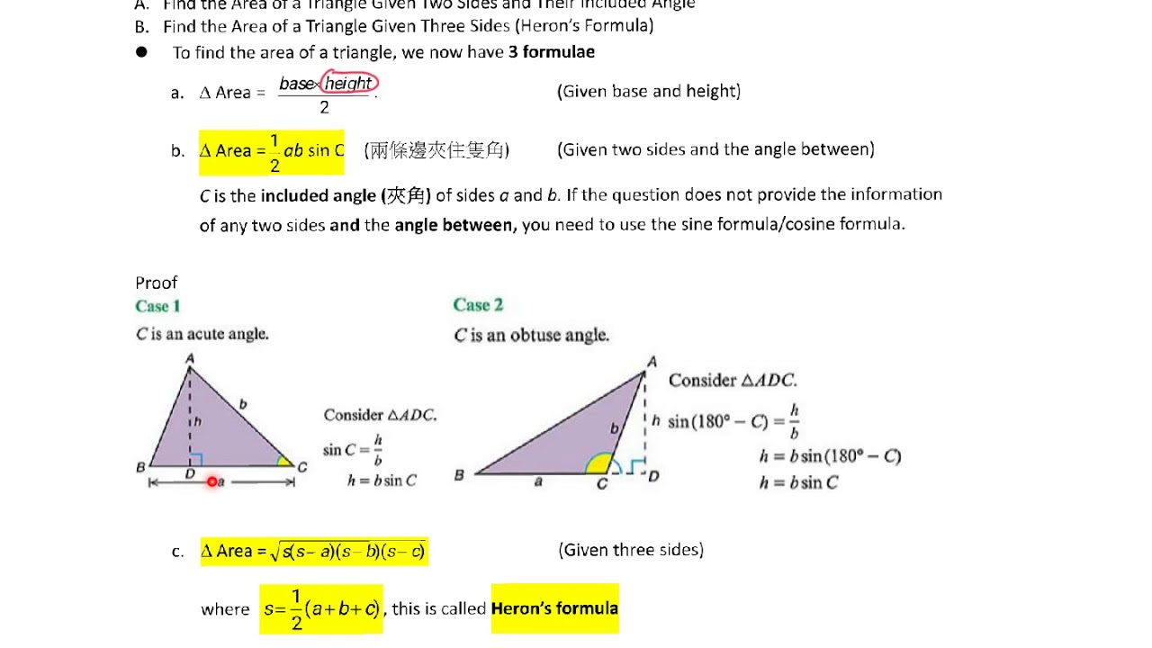 4 Applications of Trigonometry in 2D Problems - Area of Triangle Note ...