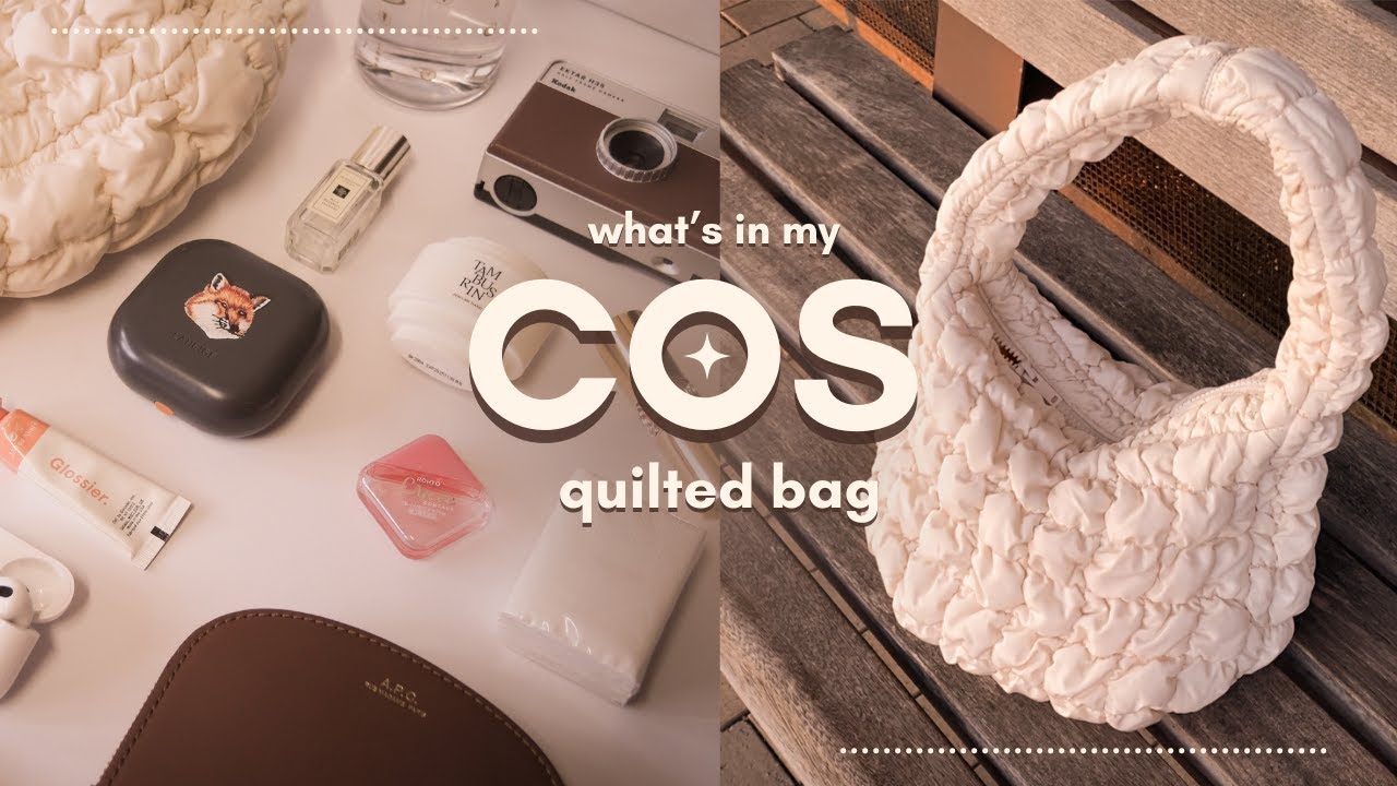 what's in my COS quilted bag? apc wallet, maison kitsune cushion ...