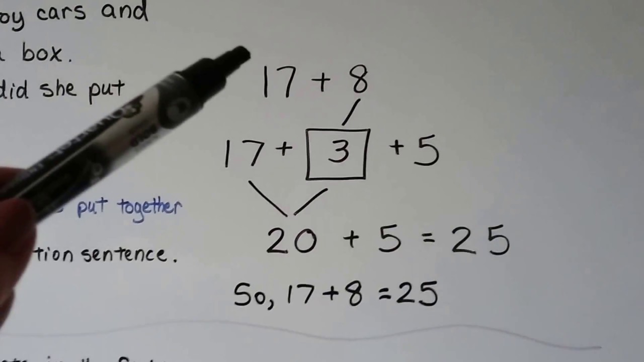 Grade 1 Math 8.6, Make ten to add (2 digits to 1 digit) - YouTube
