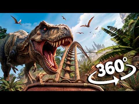 Jurassic Roller Coaster 360° : The T-REX Escape  | VR 8k