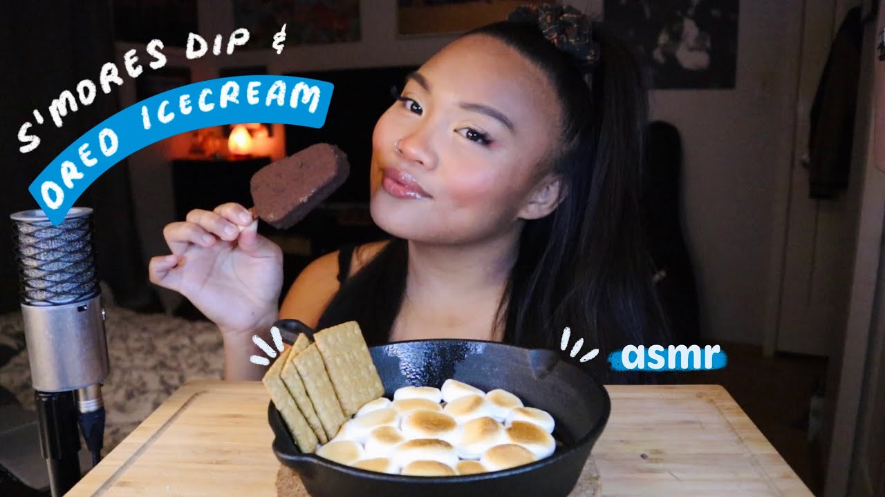 ASMR S’MORES DIP MUKBANG WITH OREO ICECREAM BAR ~ asmr whispering - YouTube