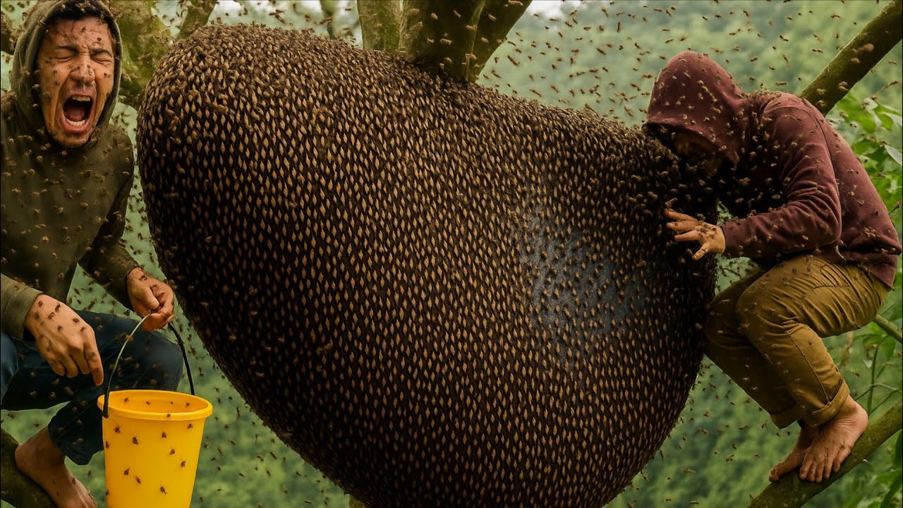 What Happens When You Dare To Poke The Giant Beehive - YouTube