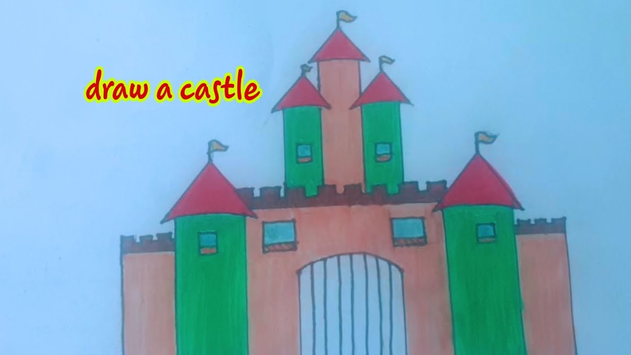 draw a castle, draw and color the houses in the castle - YouTube
