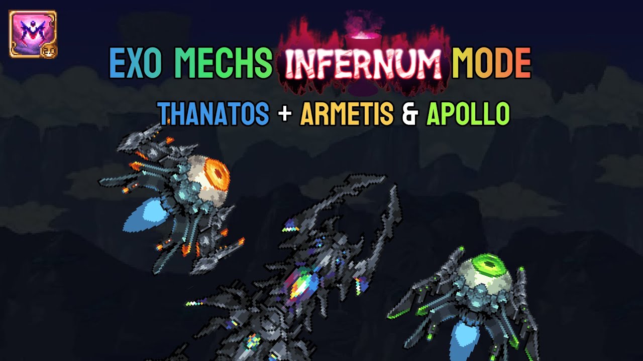 Exo Mechs Thanatos + Artemis & Apollo Boss Battle - Terraria Calamity Infernum Mode - YouTube
