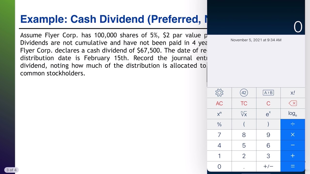 Accounting for Cash Dividends (Non-Cumulative Preferred Stock) - YouTube