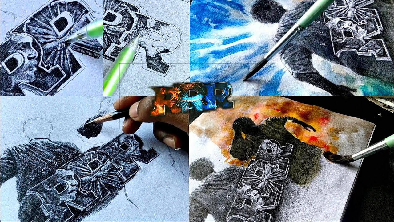 RRR - Realstic Poster Drawing - Jr. NTR, RAM CHARAN , SS RAJAMAULI ...