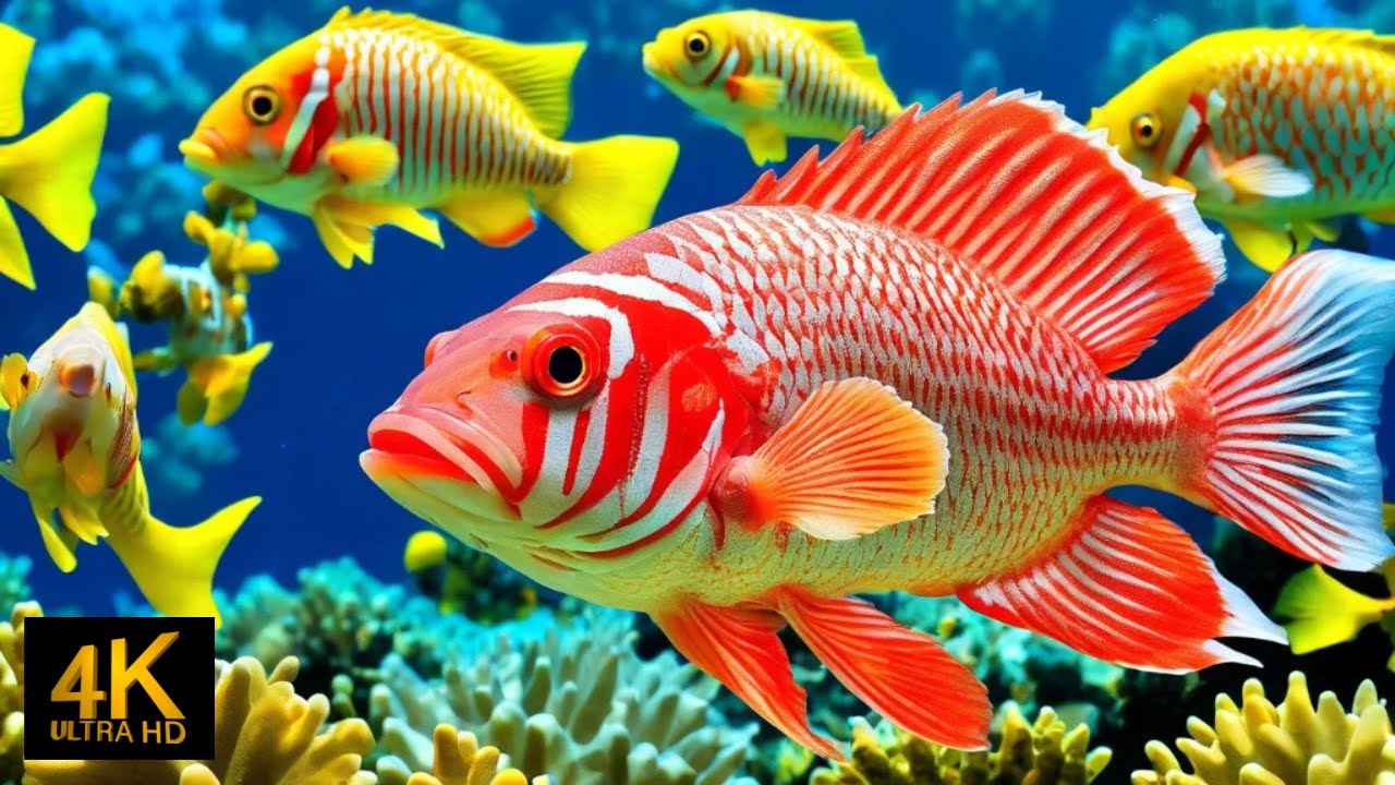Under Red Sea 4K - Beautiful Coral Reef Fish in Aquarium, Sea Animals ...