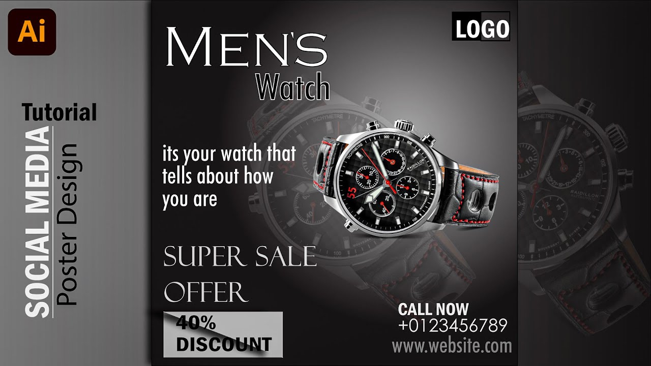 How To make Watch Social Media Poster Design in Illustrator | Tutorial ...