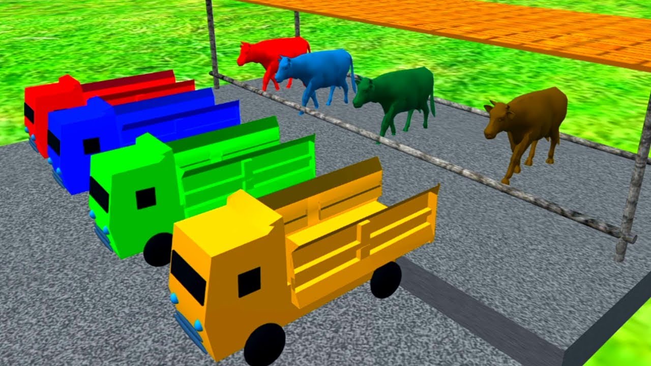 Farm animals transport truck driving animals animation - YouTube