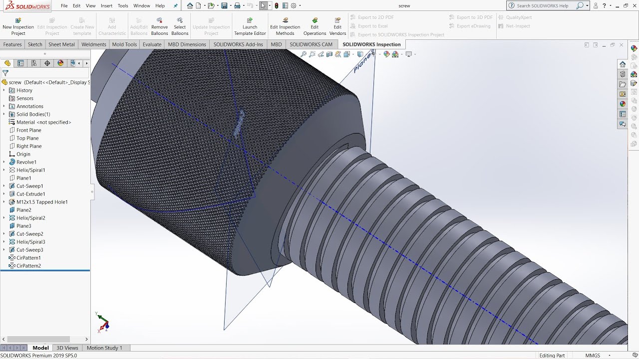 How to model screw? Screw-jack assembly part-3 (Swept Cut | Hole wizard ...