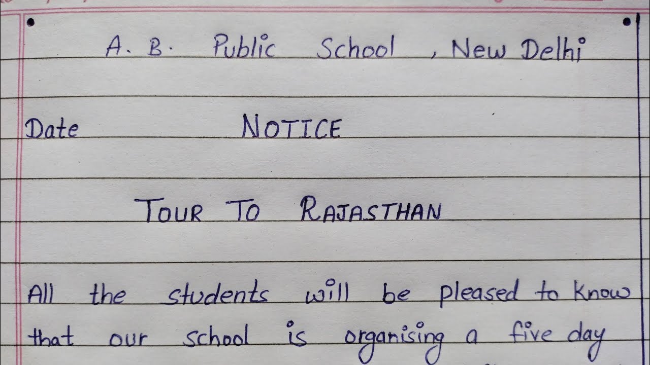 How to write a notice on tour to rajasthan || Tour to rajasthan notice ...