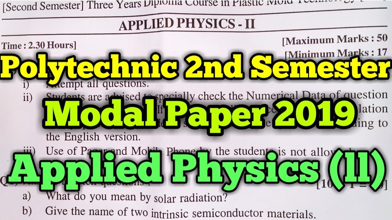 2nd semester 2019 Applied Physics-ll Modal paper/Polytechnic Students ...