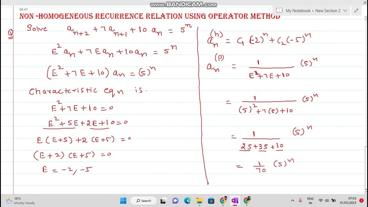 Non Homogeneous Recurrence Relation Lecture 25 Youtube