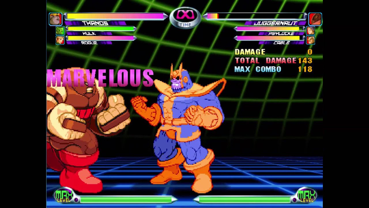 MvC2 Combos Rogue - Hulk - Thanos 100% Damage SAFE -FALLS : ON - YouTube