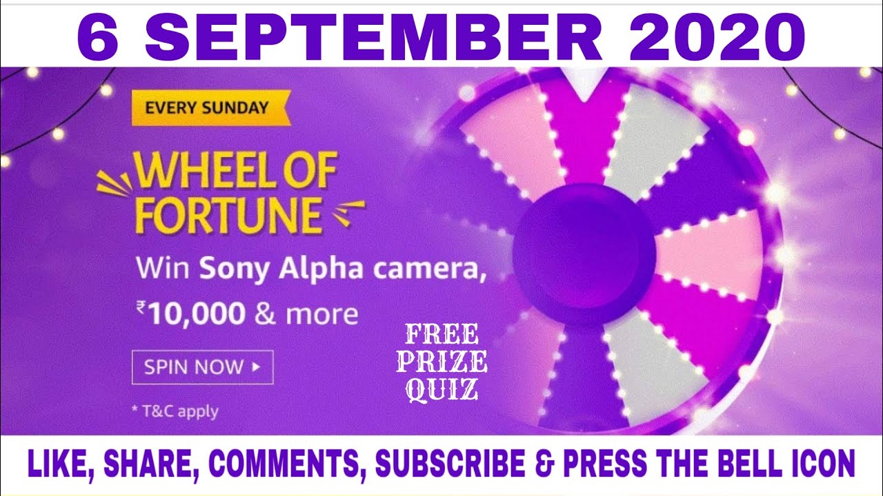 Amazon Wheel Of Fortune Quiz Answers Today | Win Sony Alpha Camera | 6 ...