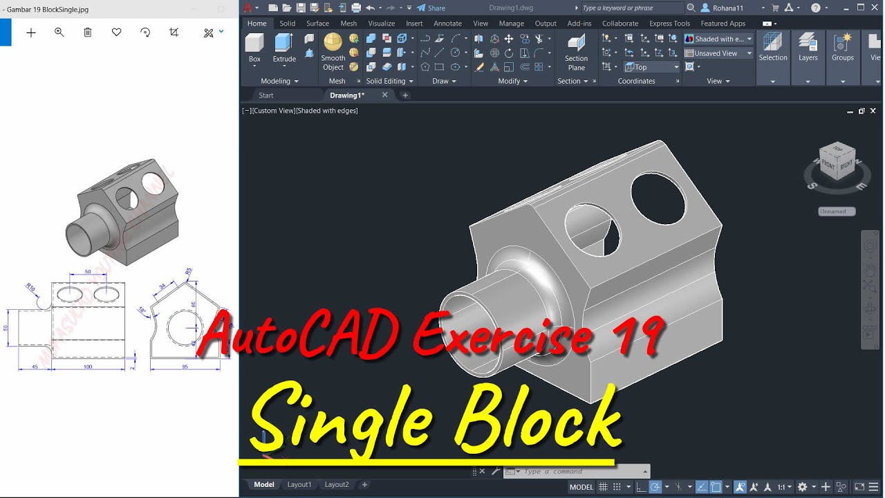 Exercise 19 Single Block AutoCAD Basic 3D Modeling For Beginner - YouTube