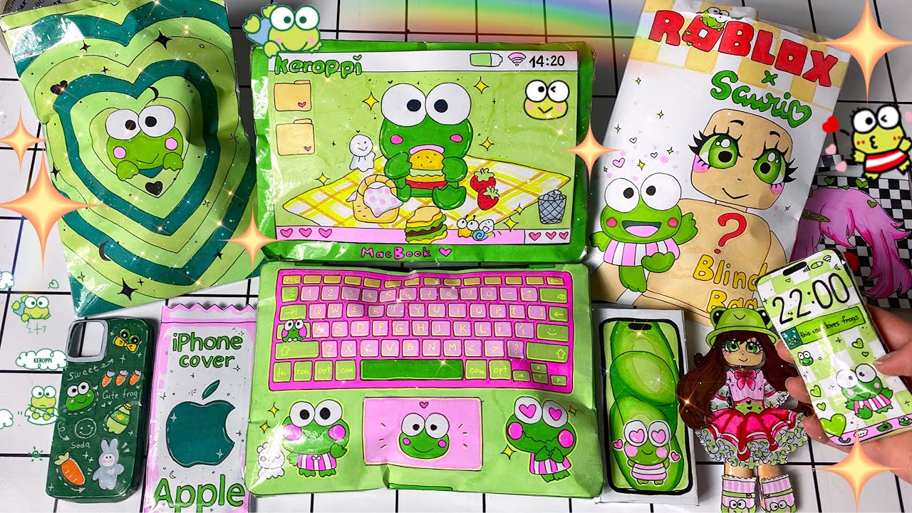 💚 Paper DIY 💚 Keroppi Macbook, Iphone 15, Blind Bag Paper 💚 ASMR ...