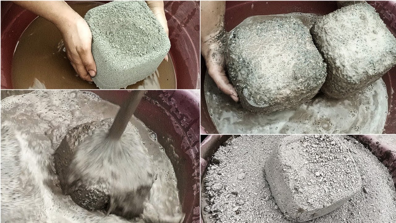 NEW ASMR:Crunchy🤤Gritty🪨 Concrete🪨Blocks🟫 Dipping+Smashing Crumbling in ...