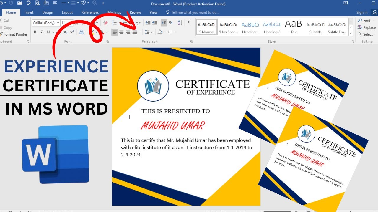 How to Make Experience Certificate in Microsoft Word | Experience ...