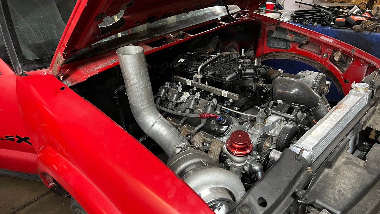 Turbo LS S10, making the hood exit - YouTube