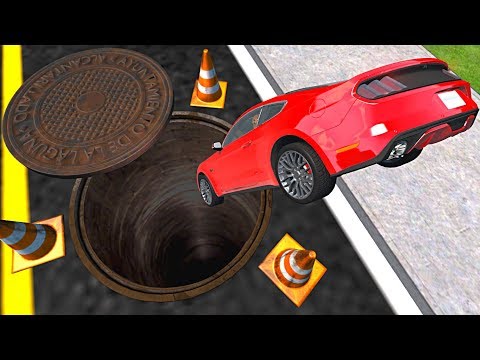 BeamNG drive - Car Falls into Giant Open Sewer (Manhole Cover)