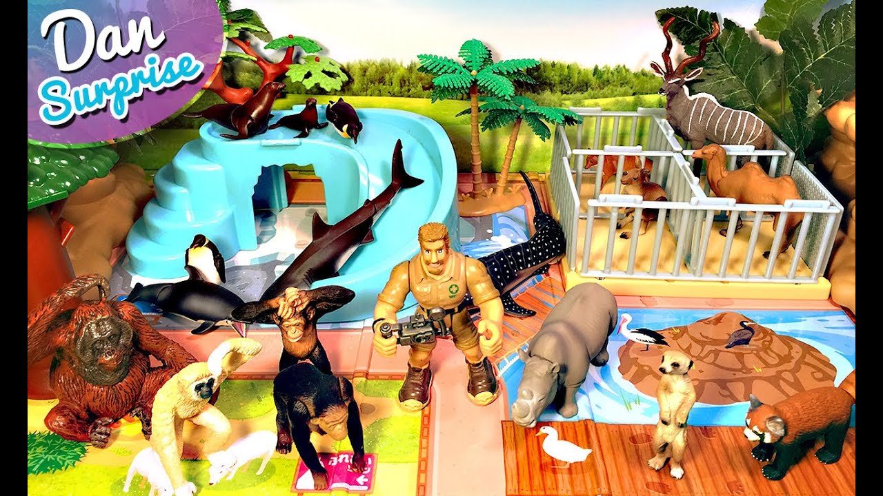 Takara Tomy Zoo Animals Playset - Shark, Dolphin, Panda, Monkey, Rhino ...